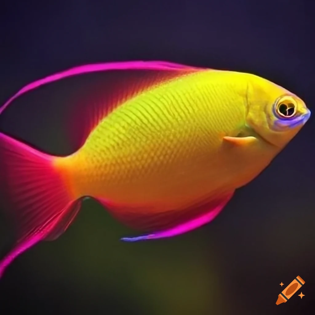 Vibrant pink and yellow neon fish on Craiyon