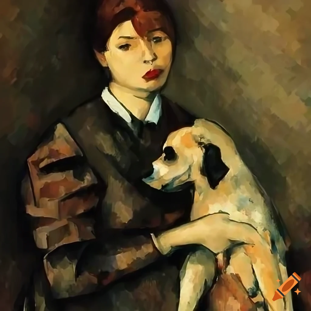Insecure woman walking a dog by paul cézanne on Craiyon