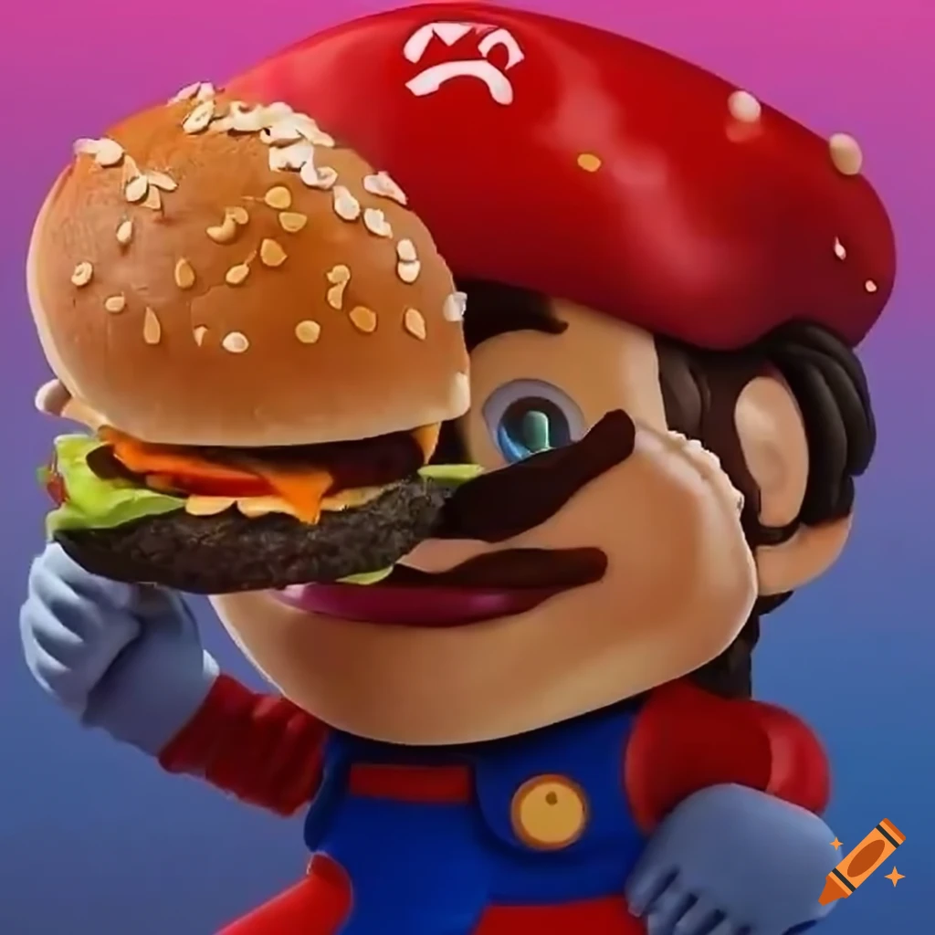 Mario eating a burger on Craiyon
