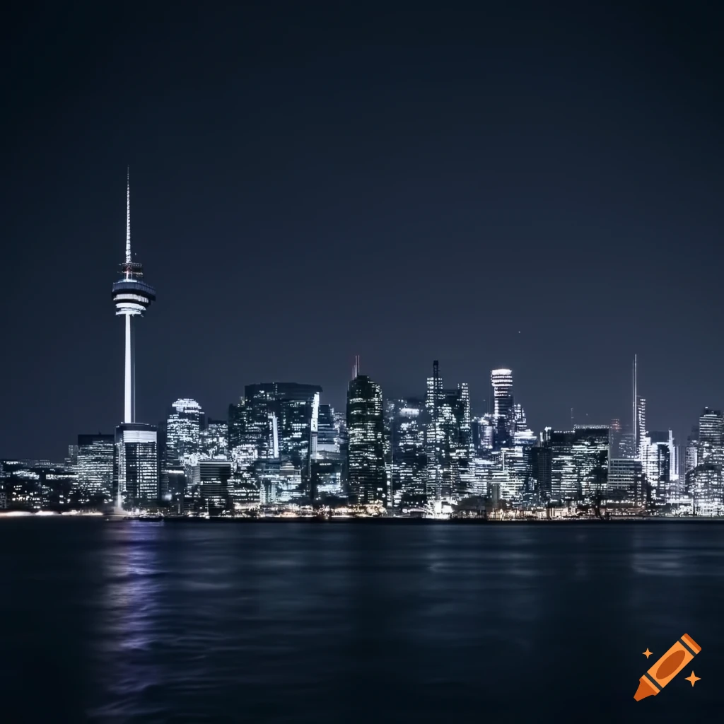 Toronto skyline with dark atmosphere and slight haze on Craiyon