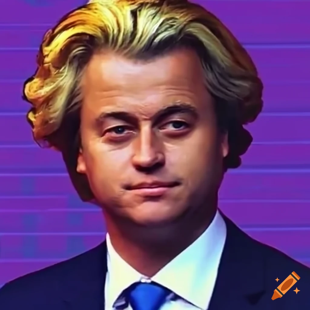 Dutch politician Geert Wilders in vaporwave style, 1995 on Craiyon