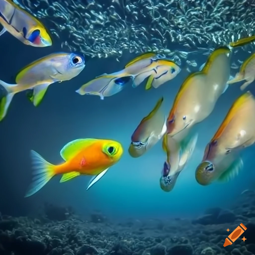 Group of vibrant fish in mesmerizing underwater scene on Craiyon