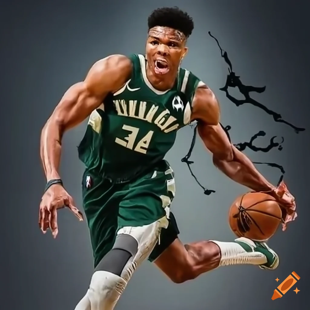 Giannis antetokounmpo in full-body basketball attire on Craiyon