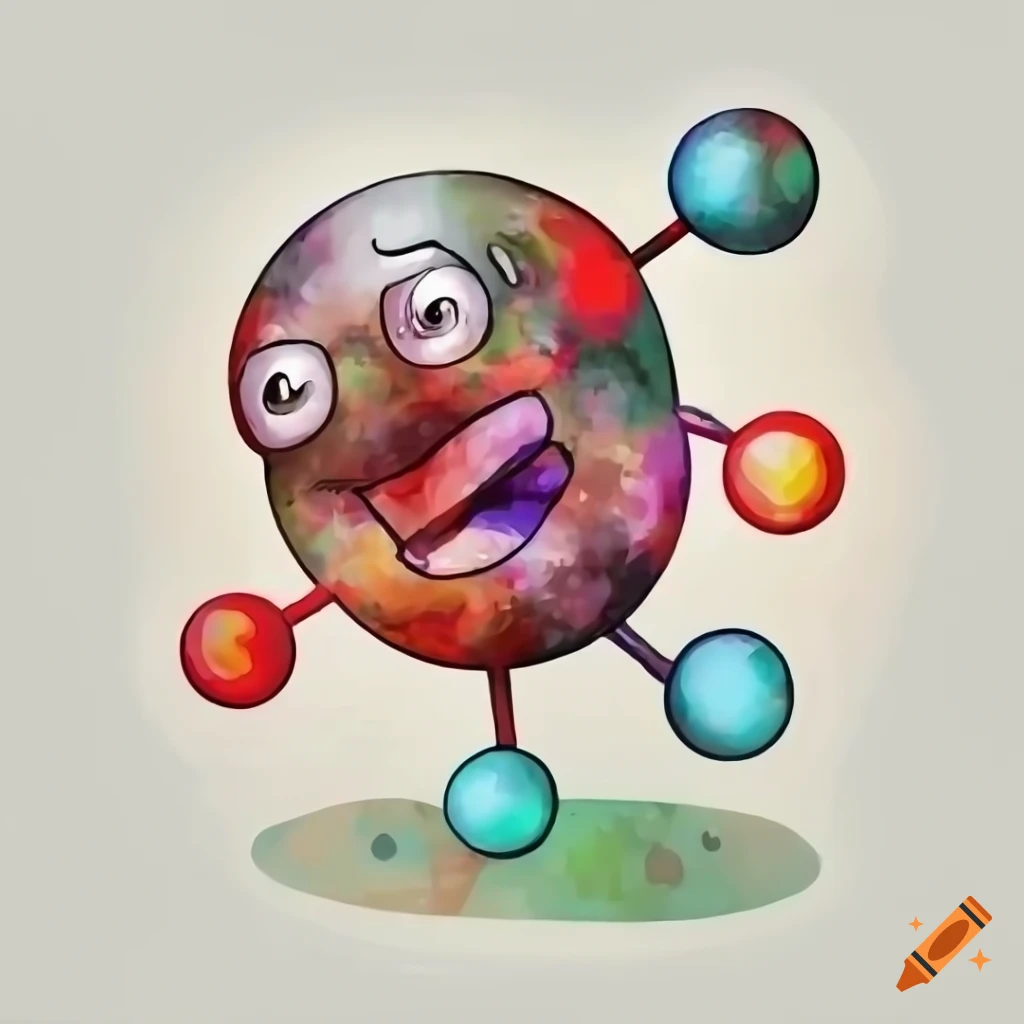 Leucine molecule cartoon character in artistic watercolor style on Craiyon
