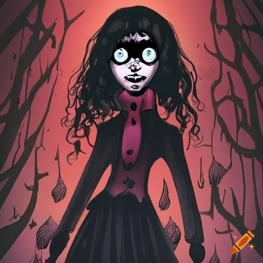 Emily the strange character drawn in a children's comic style on Craiyon