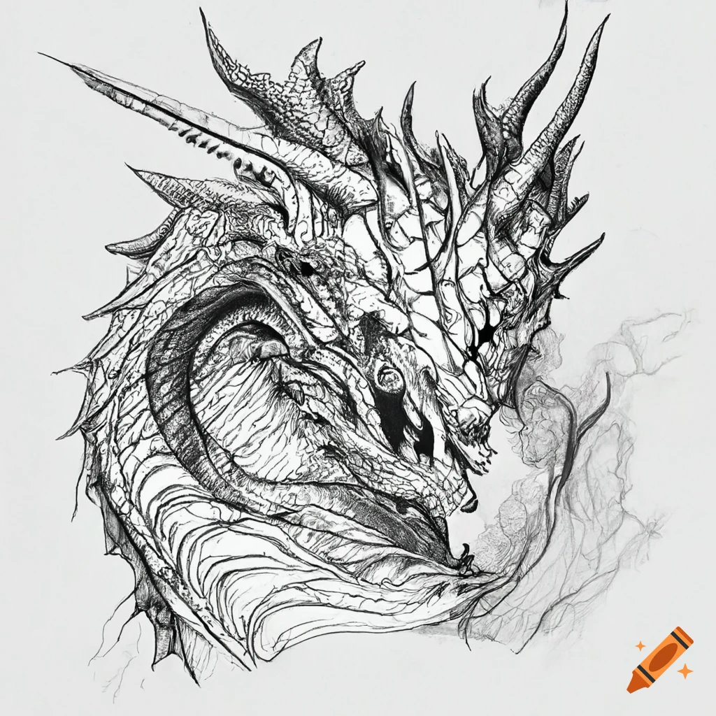 Ink drawing of a dragon on Craiyon