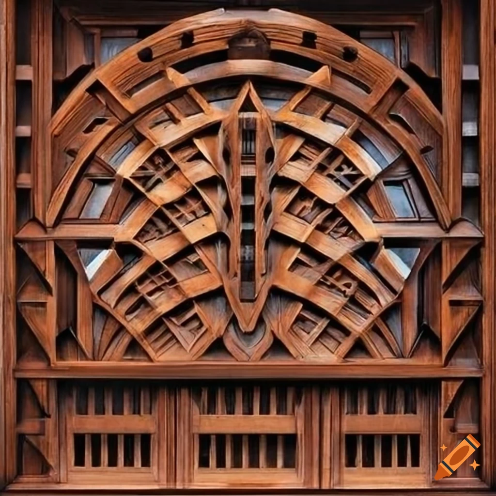 Stunning art deco architectural wood panel on Craiyon