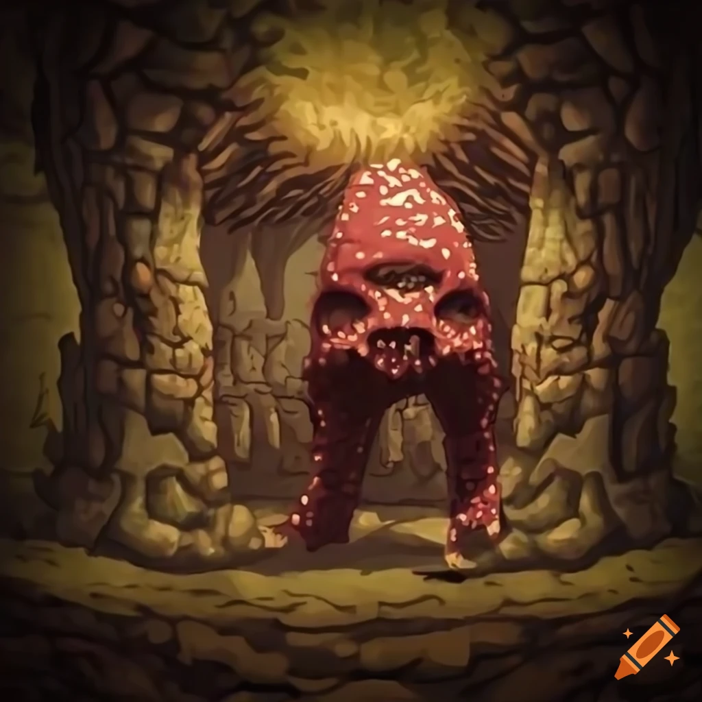Mushroom golem in a cavern on Craiyon