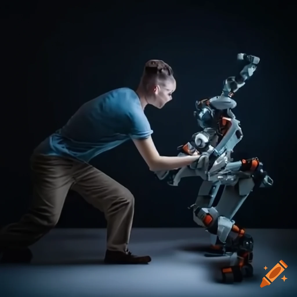 Engineer climbing a robot on Craiyon