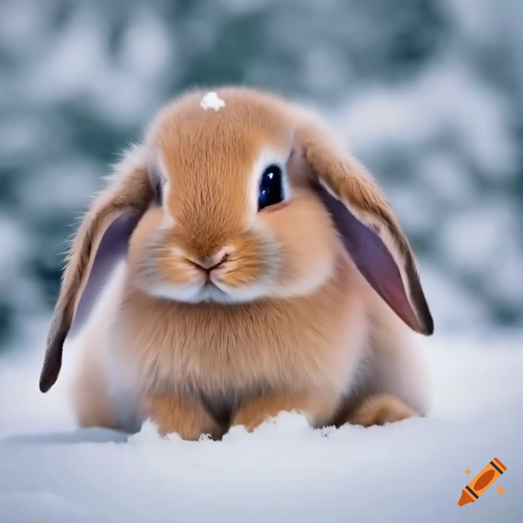 Cute bunny rabbit hugging a carrot in the snow on Craiyon