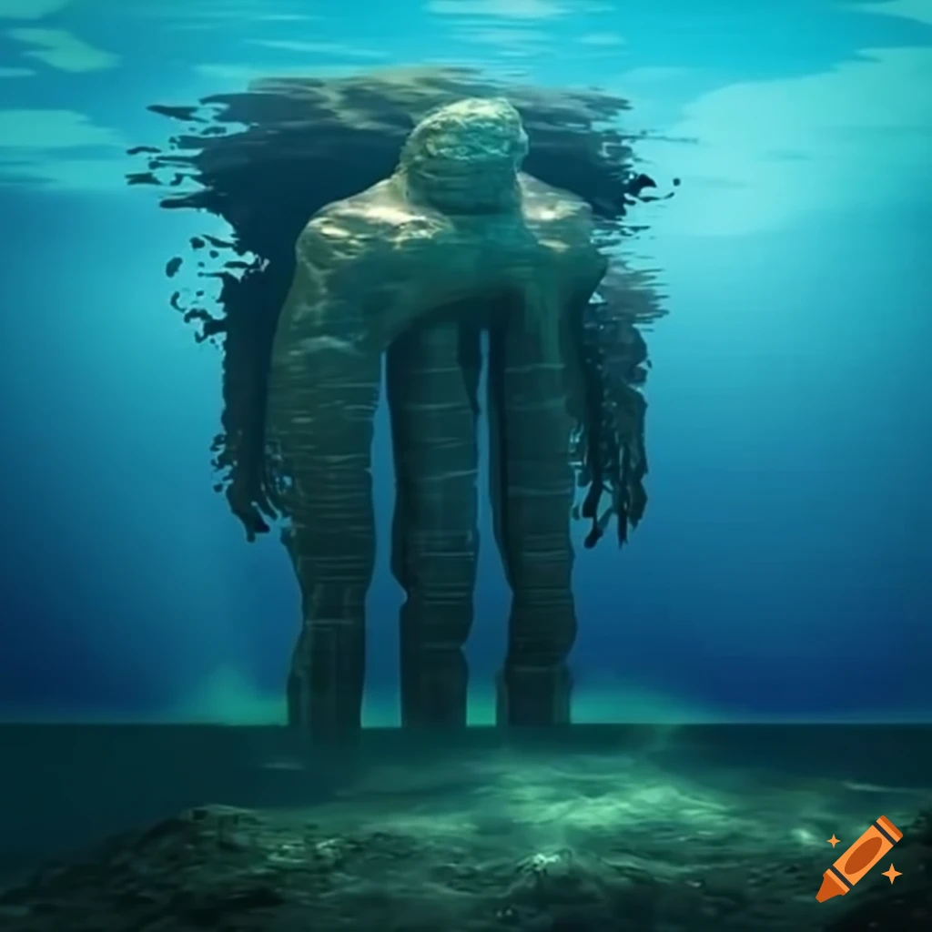 Space golem underwater at the lake shore on Craiyon