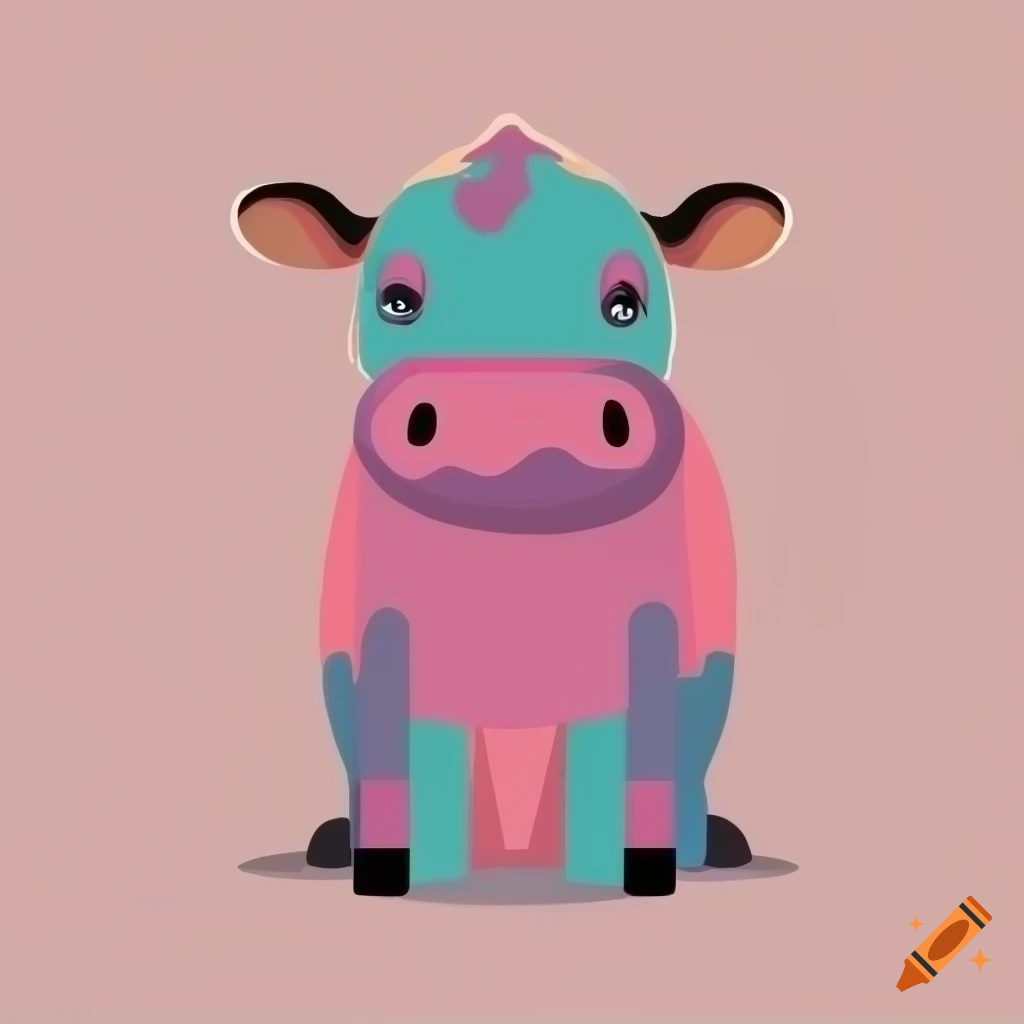 Colorful 2D vector art of a cow with defined shapes and bright colors ...