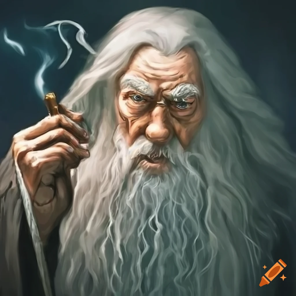 Gandalf the white enjoying a smoke in a relaxed setting on Craiyon