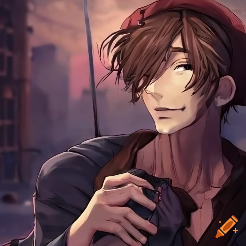 Anime character representing a homeless man on Craiyon