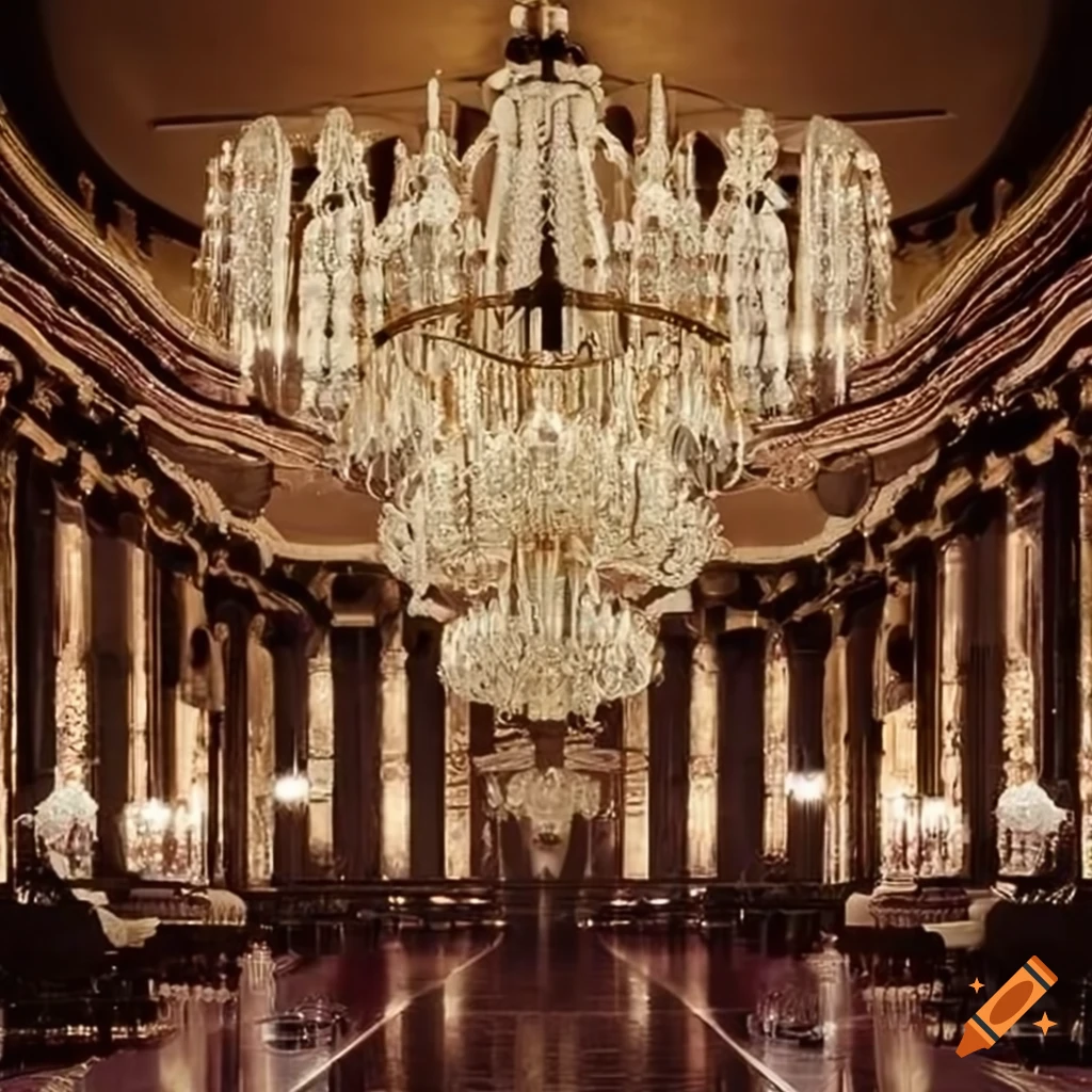 Ball party with chandeliers in a palace setting on Craiyon