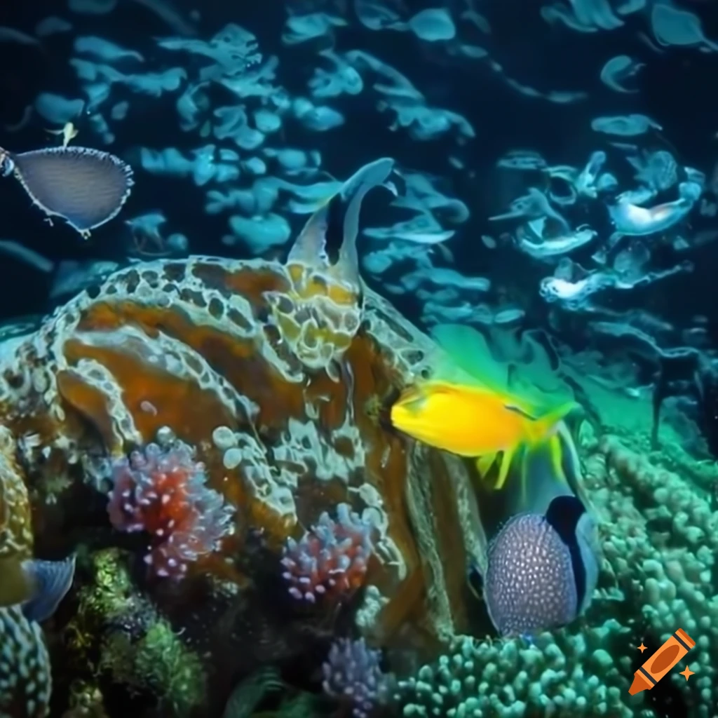 Group of exotic fish in hyper-sharp underwater micro photography on Craiyon