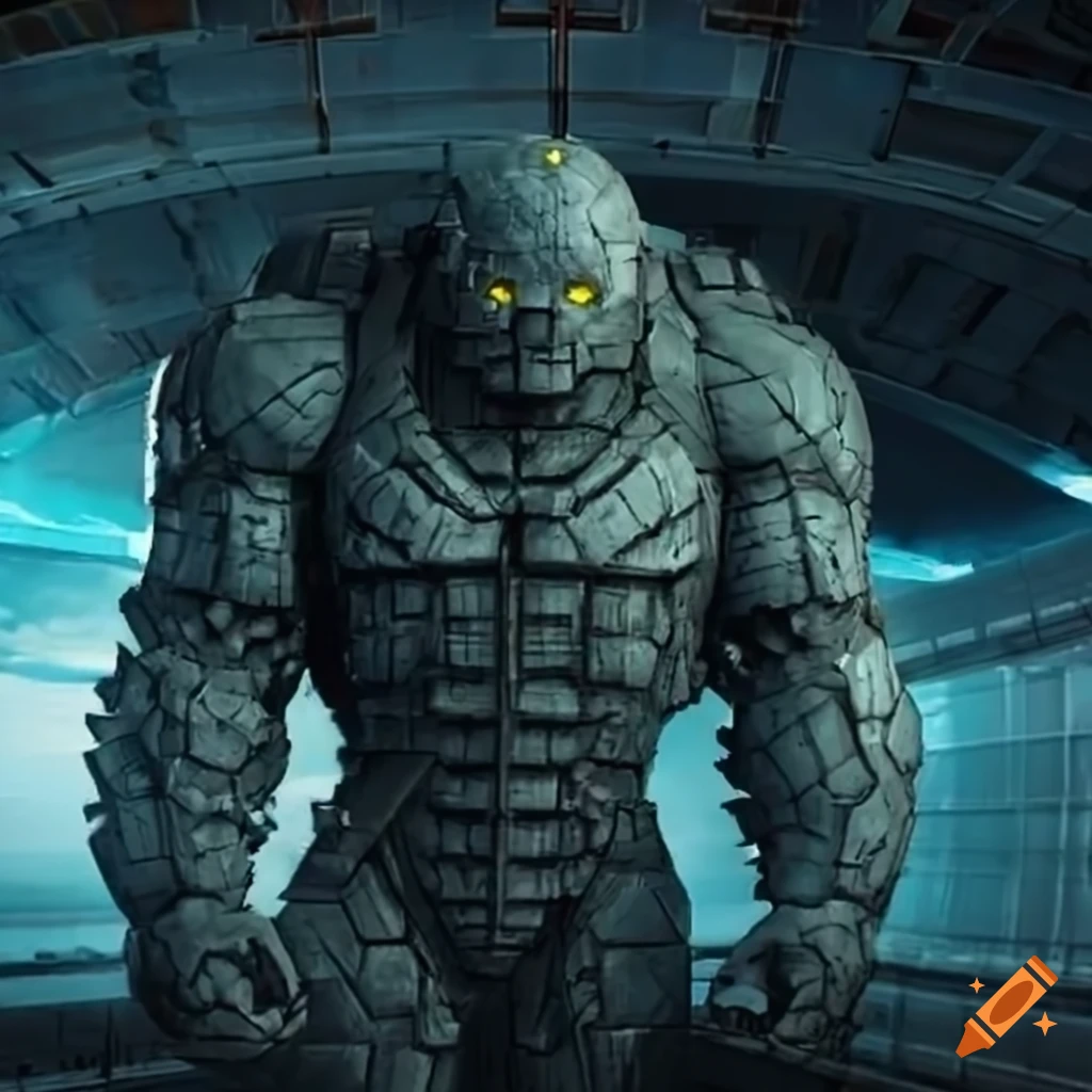 Space golem in hangar on Craiyon