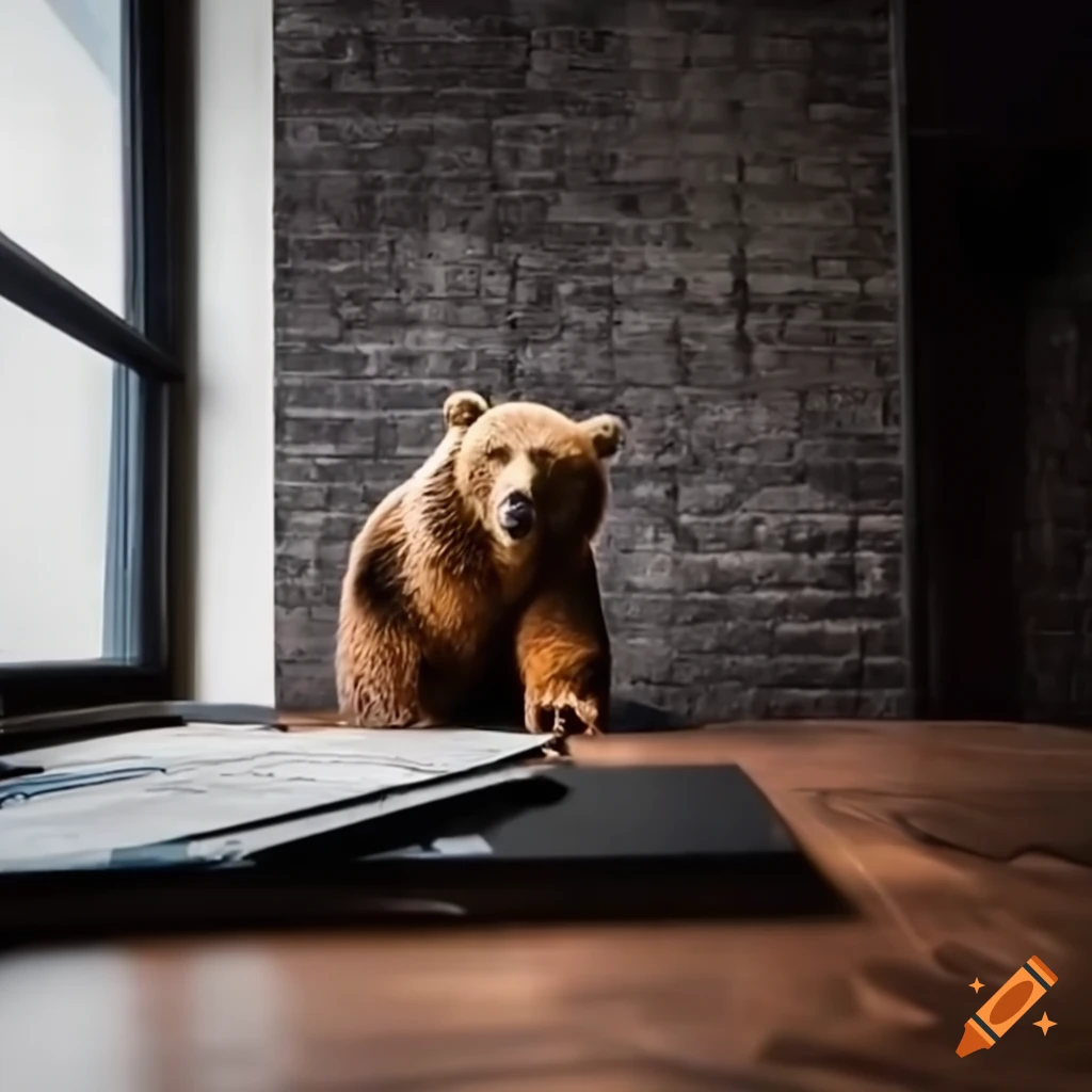 Bear working in an office on Craiyon