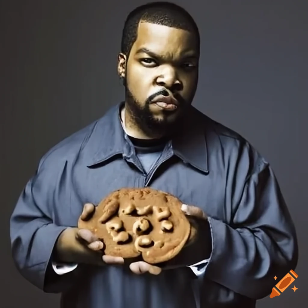 Ice cube album art holding a cookie on Craiyon