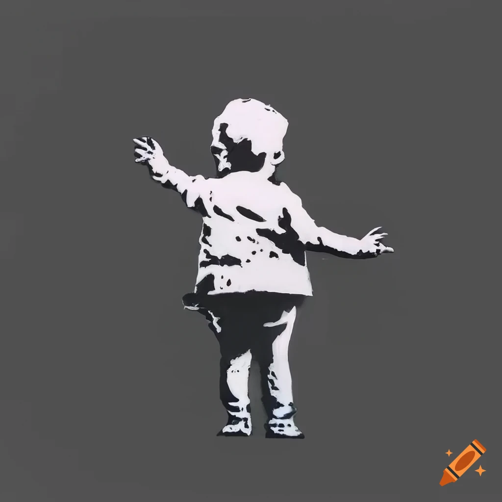 Banksy stencil of a child reaching for the sky on Craiyon
