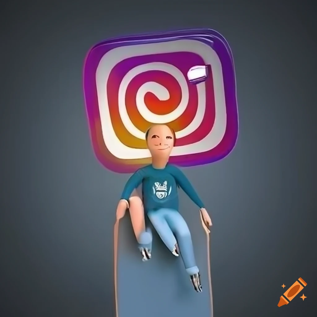 3D illustration of animated character sitting on Instagram logo on Craiyon