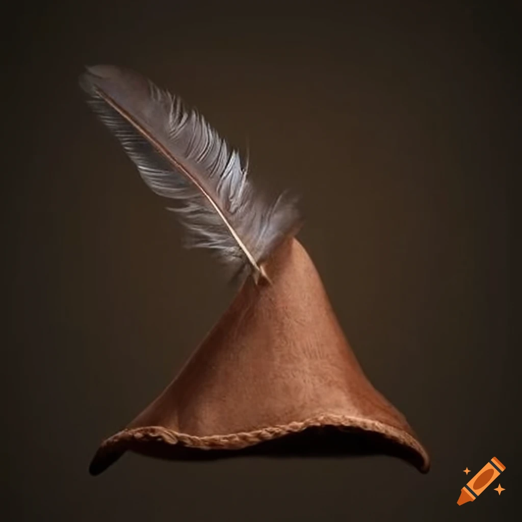 Medieval brown pointed cap with a feather on Craiyon