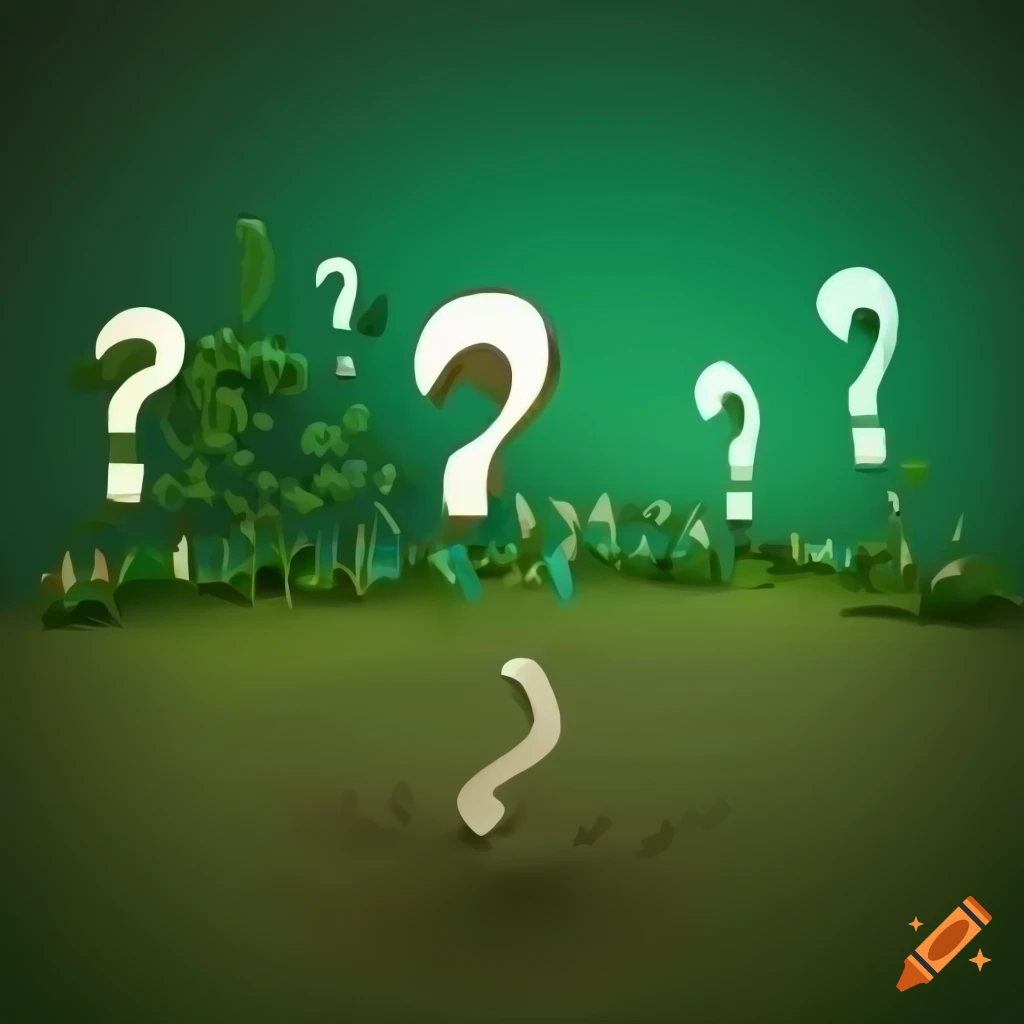 Mysterious forest with question marks in the background and foreground ...