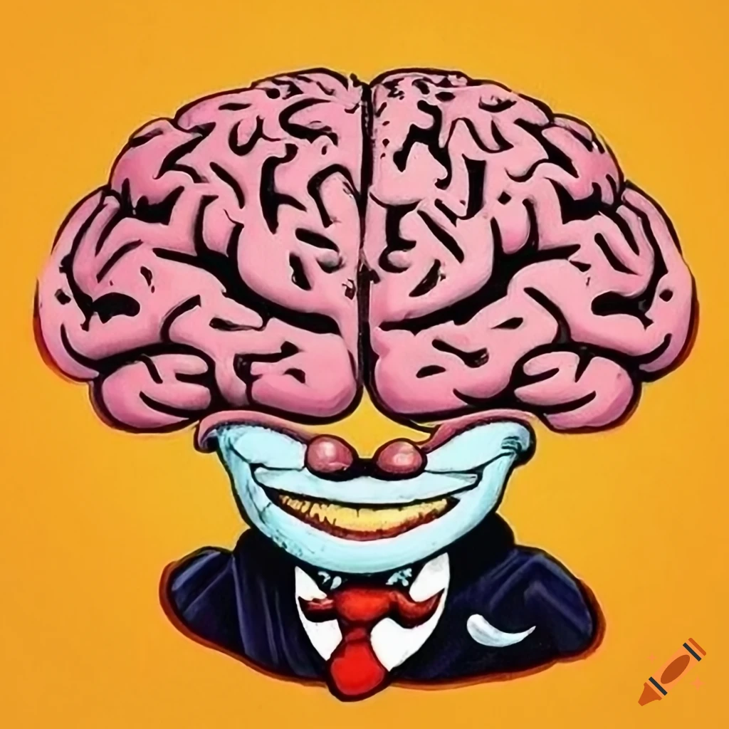 Colorful humorous book illustration of left brain with words and right ...