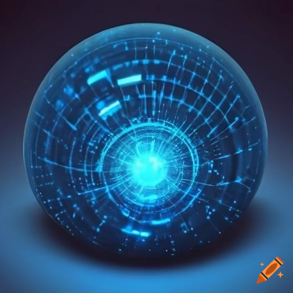 Blue glowing futuristic sphere on Craiyon