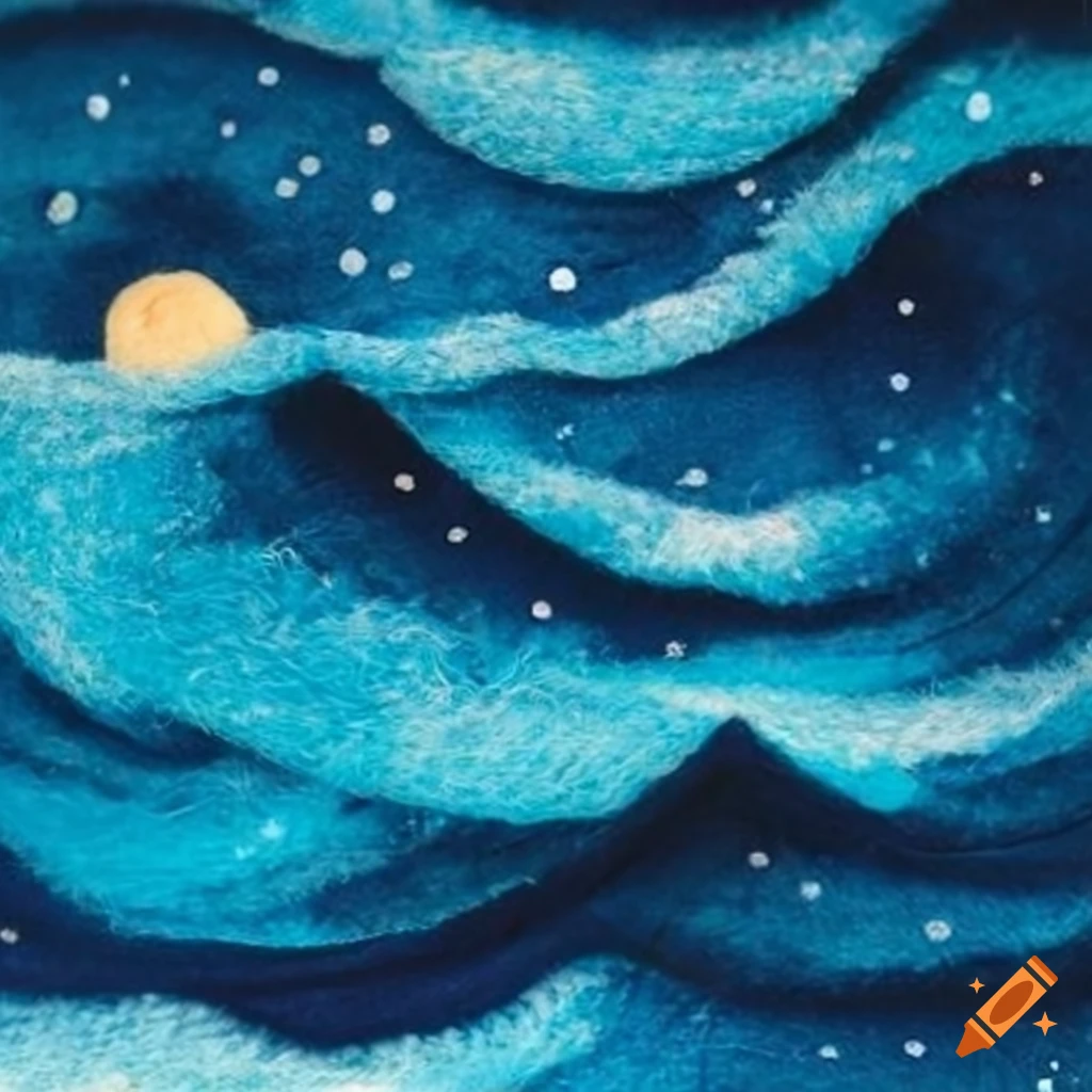 Nighttime sea made of felt wool on Craiyon