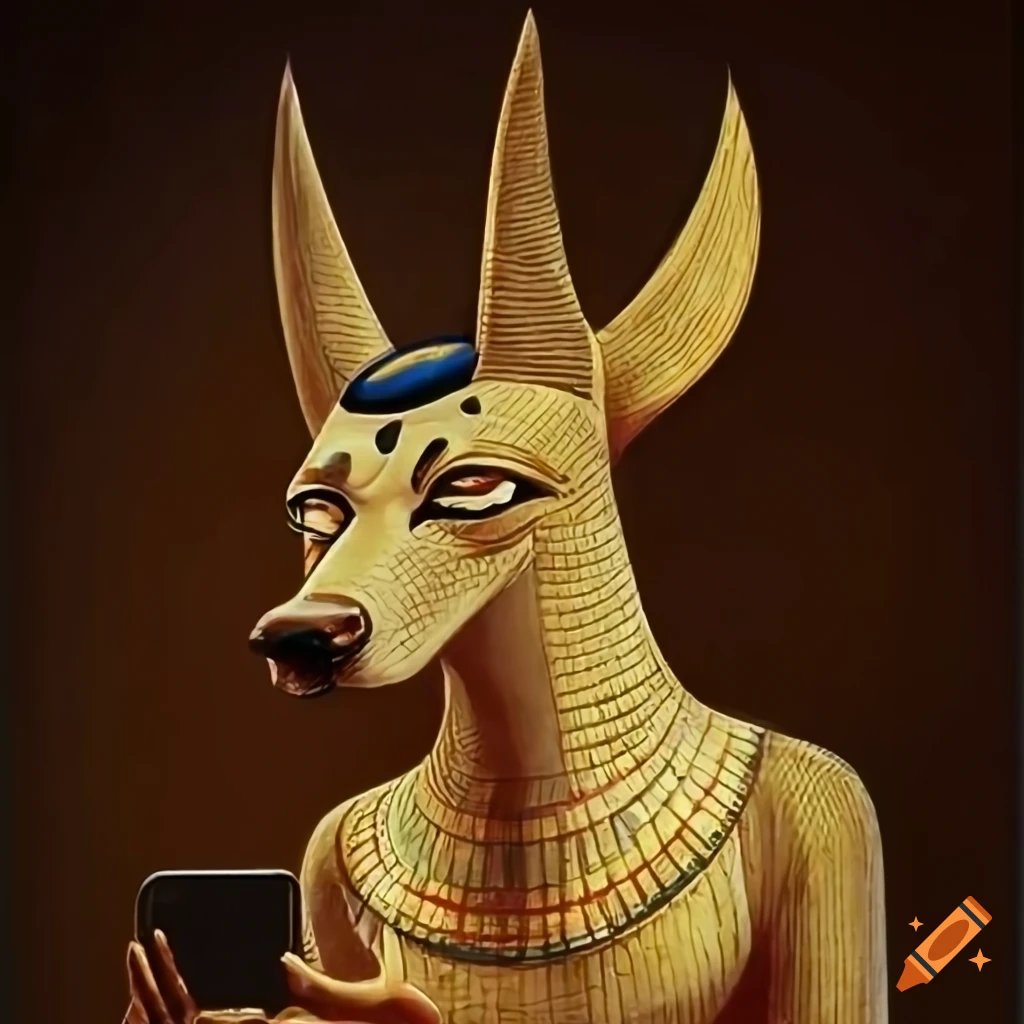 Egyptian painting of anubis with a modern twist on Craiyon