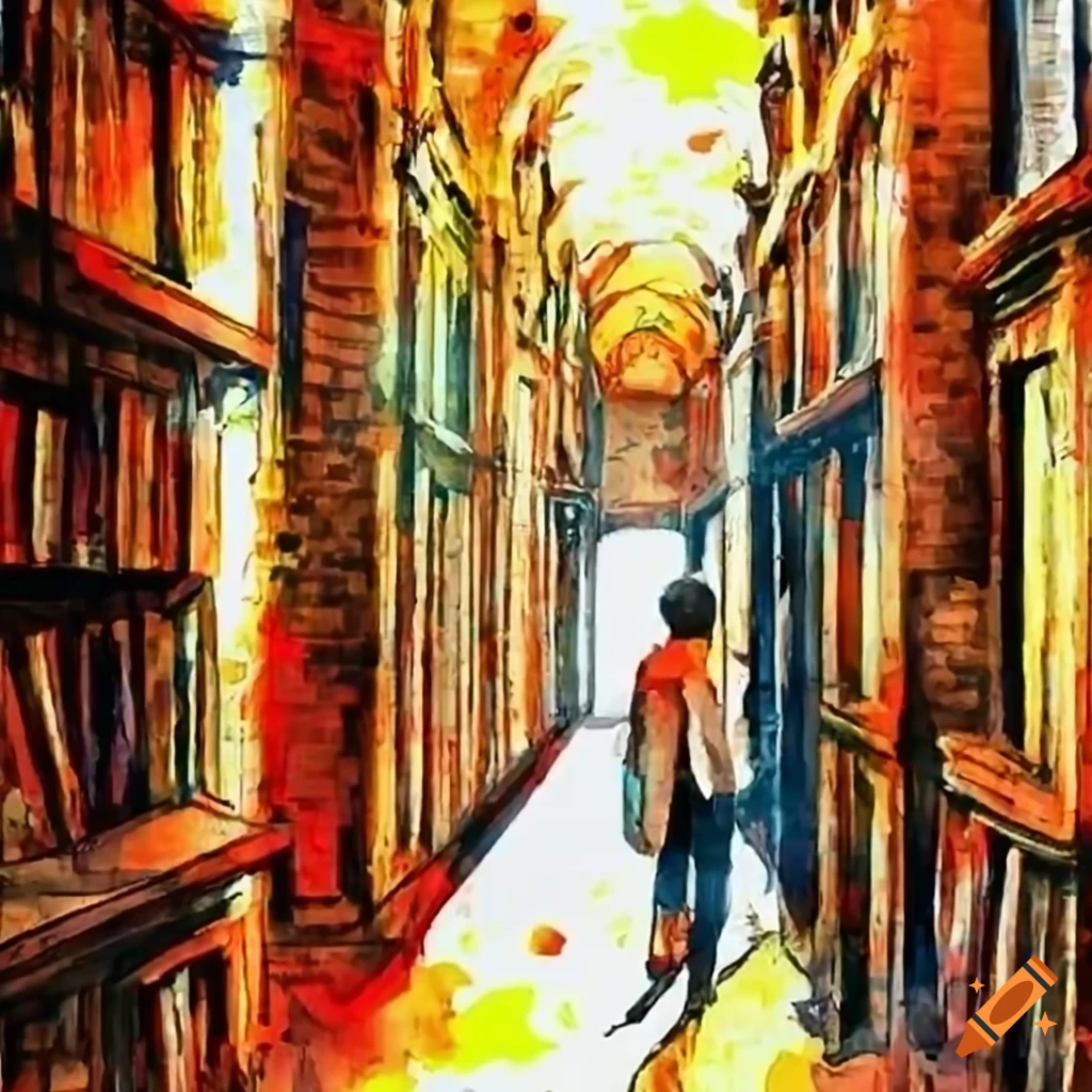 Man entering an old library drawing on Craiyon