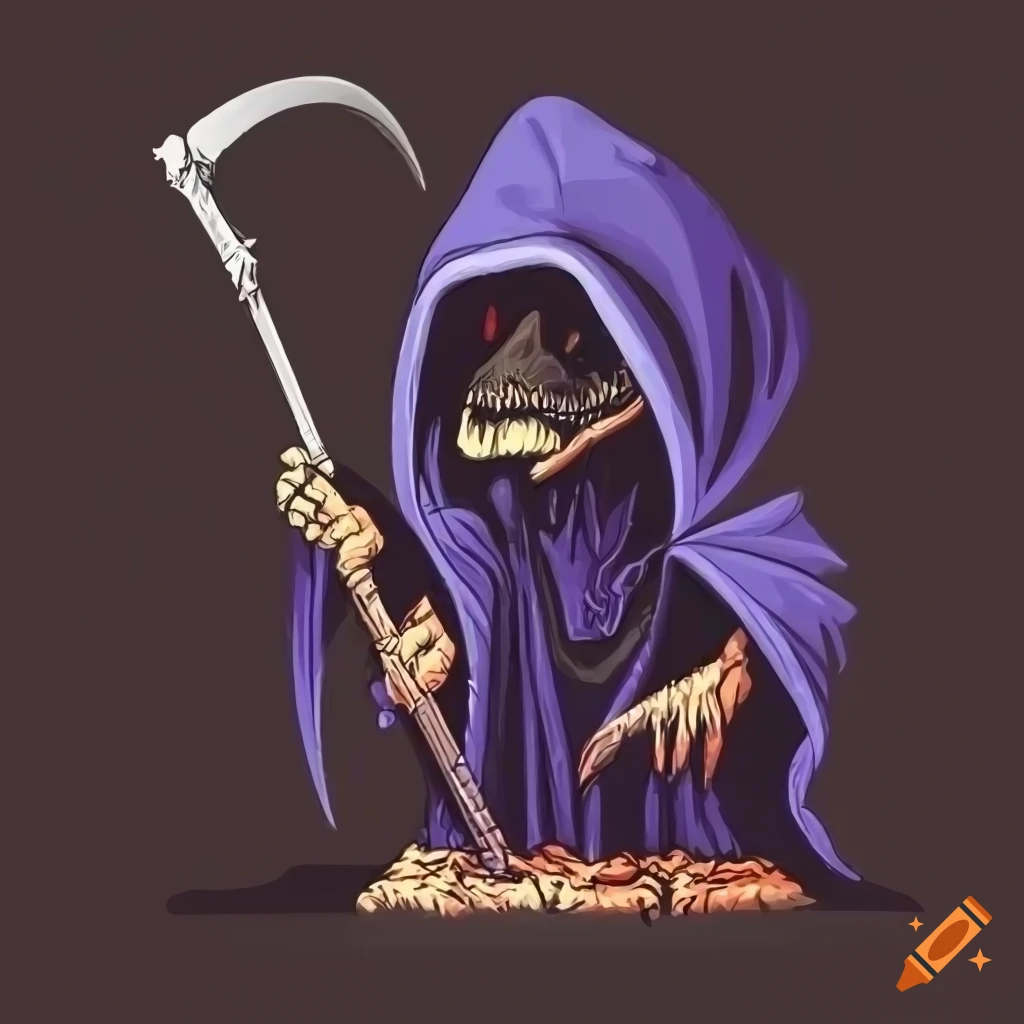 Raptor dinosaur wearing grim reaper hoodie and holding scythe in vector ...