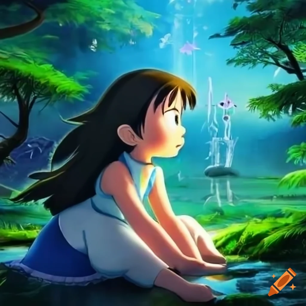 Princess shizuka in the enchanting jungle surrounding her castle on Craiyon