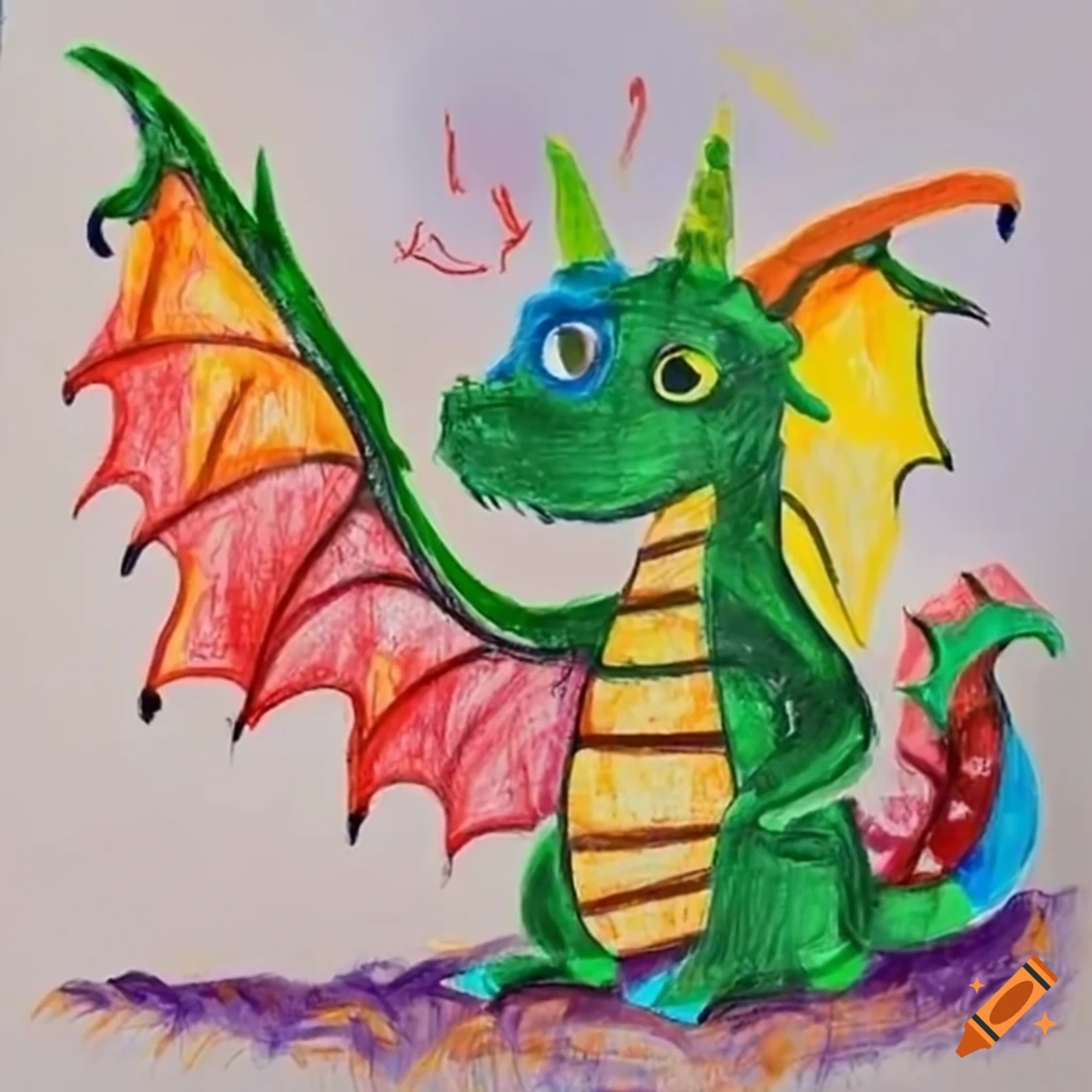 Toddler crayon drawing of a dragon on Craiyon