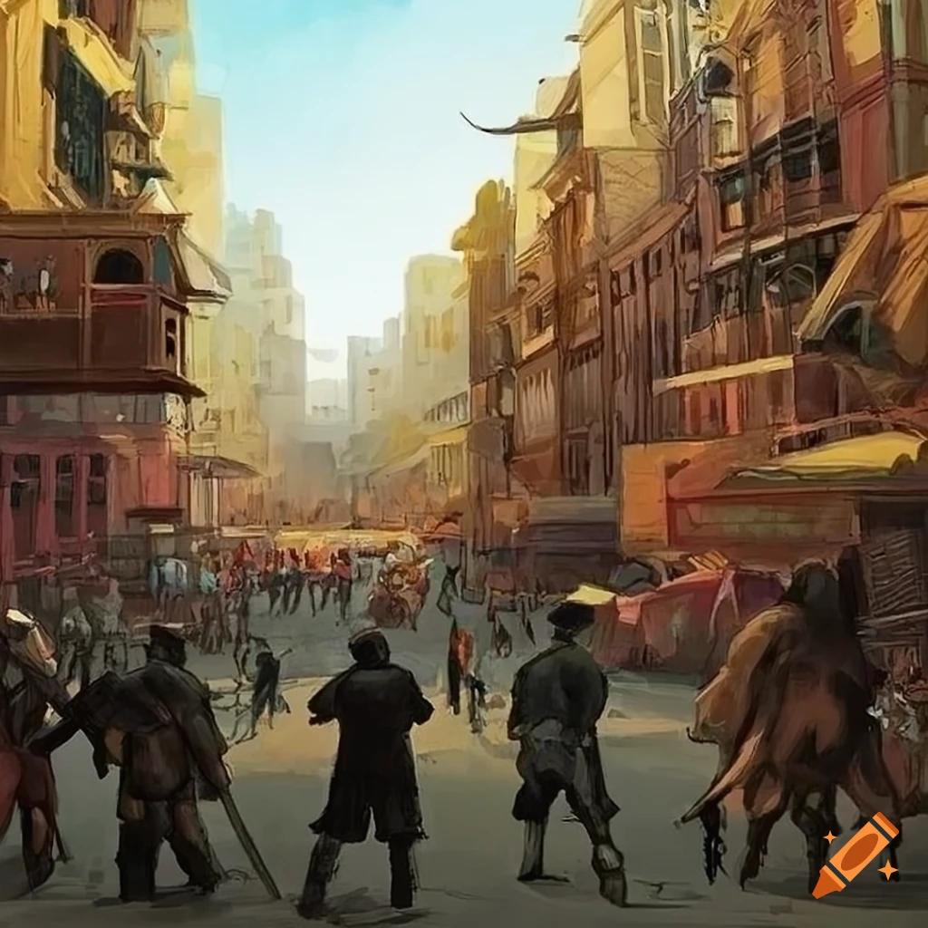 Stunning city side details by james gurney in graphic novel style on ...