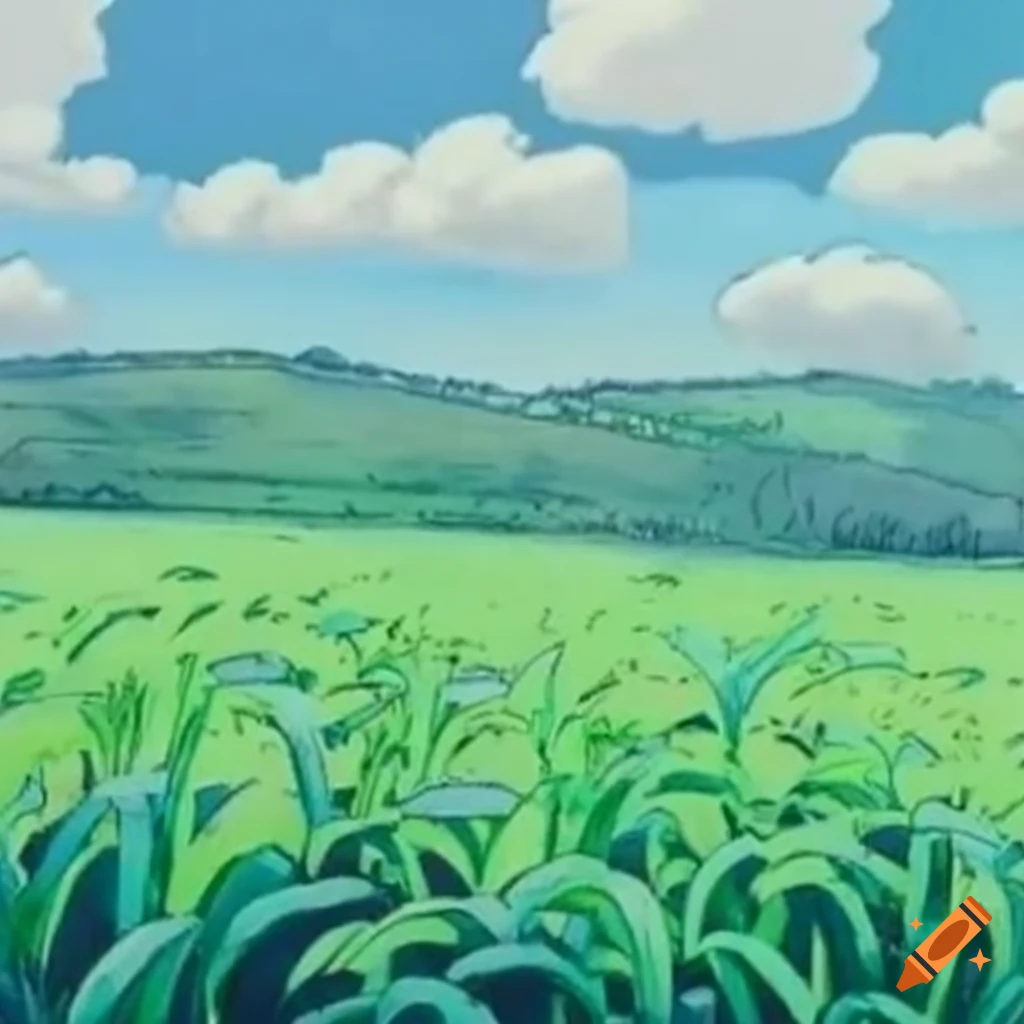 Studio ghibli empty field drawing on Craiyon