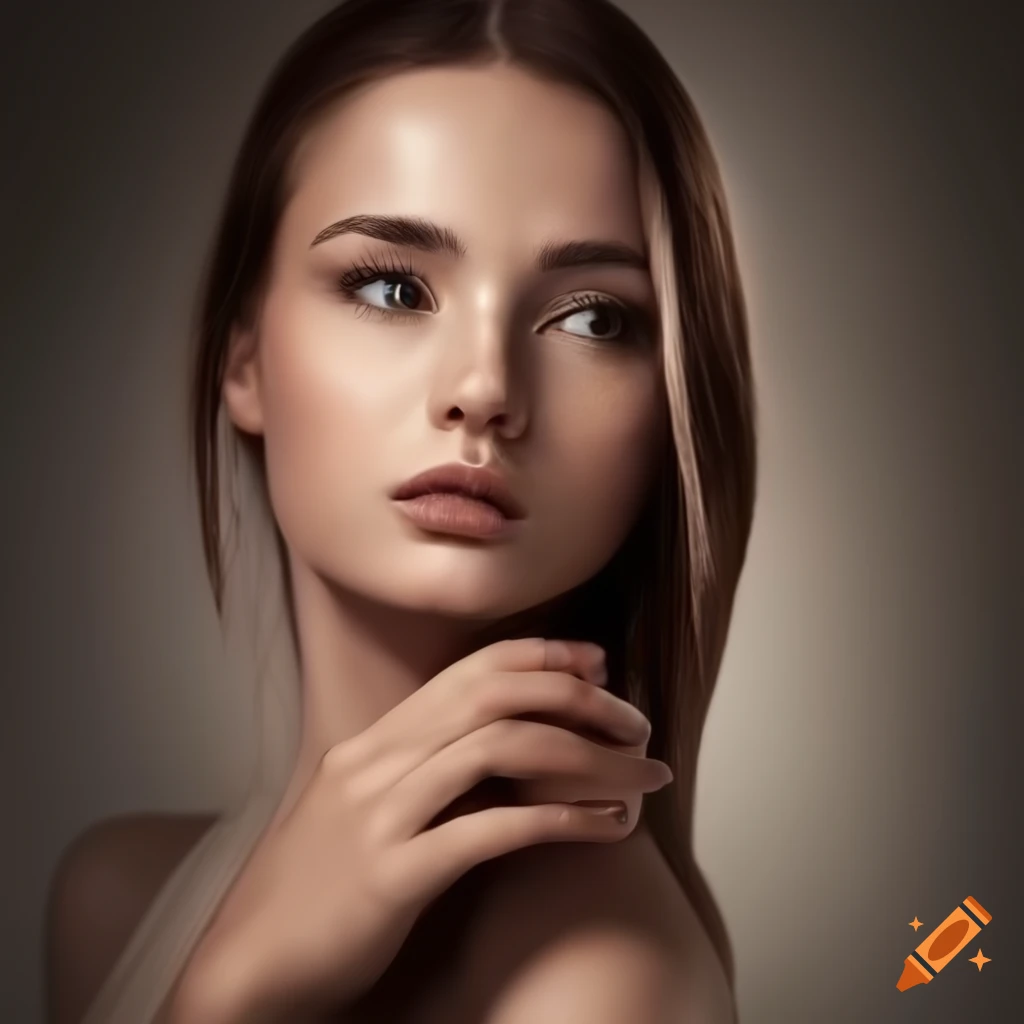 Beautiful woman in a photorealistic portrait with captivating lighting ...