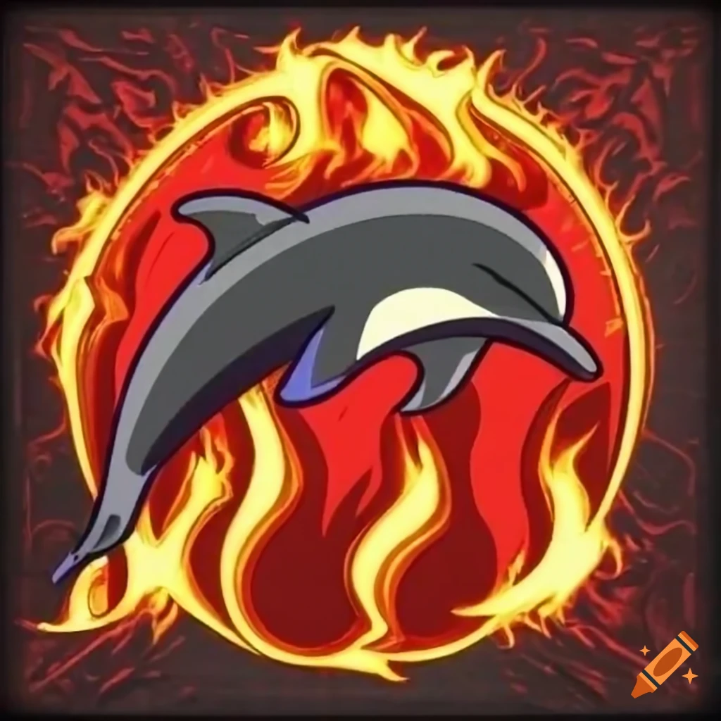 Powerful flaming dolphin logo with blazing eyes on Craiyon