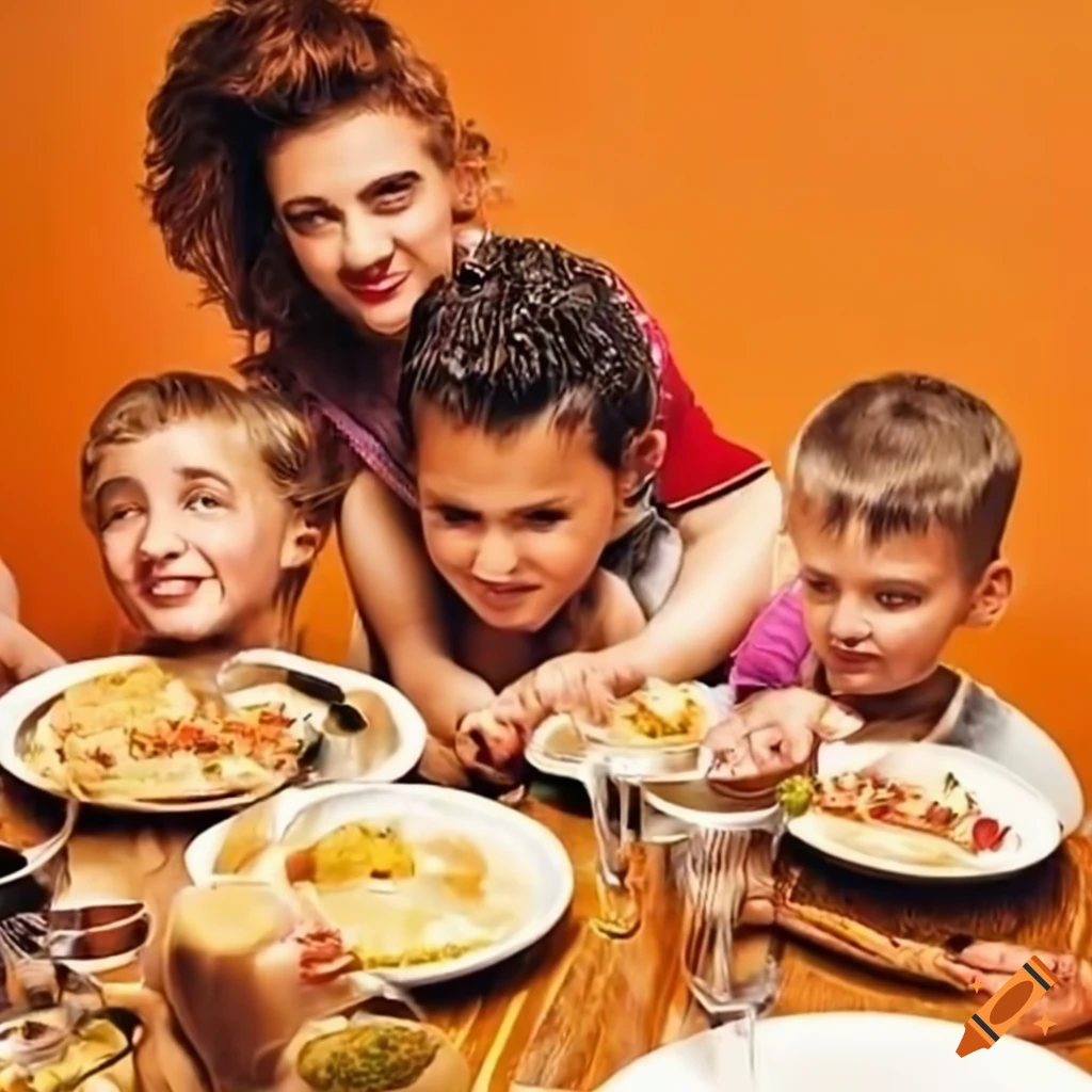 French family enjoying a meal together on Craiyon
