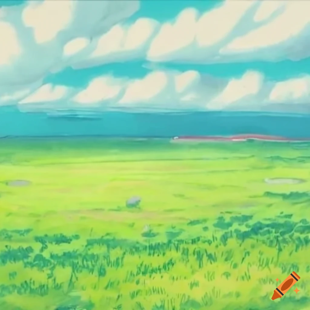 Studio ghibli empty field drawing from overhead view on Craiyon