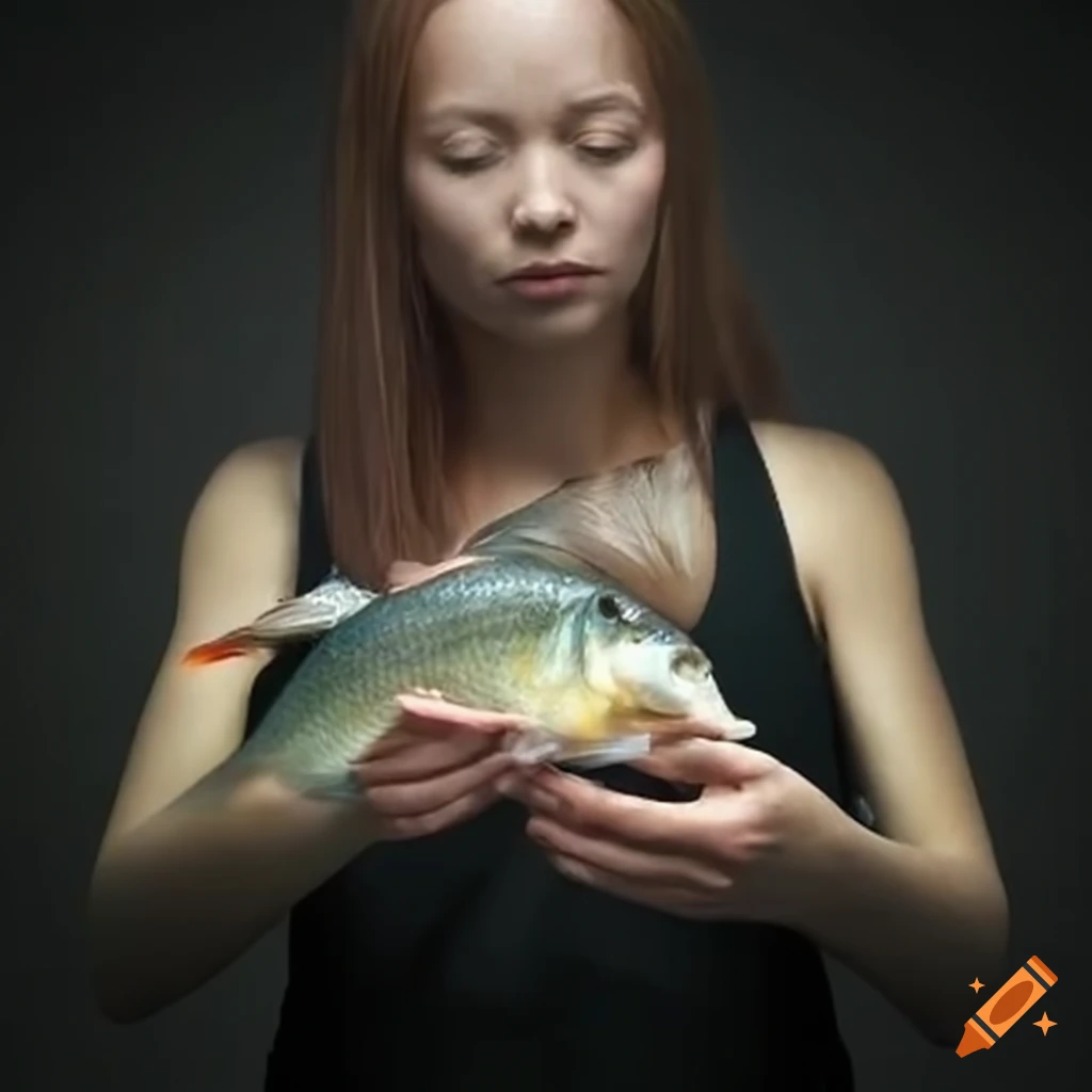 Woman holding a fish on Craiyon