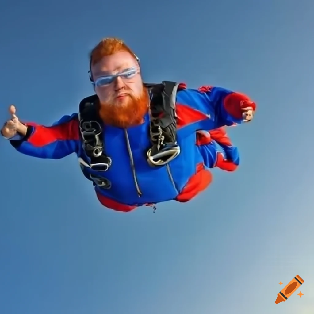 Overweight ginger male skydiving with a blue hoodie on Craiyon