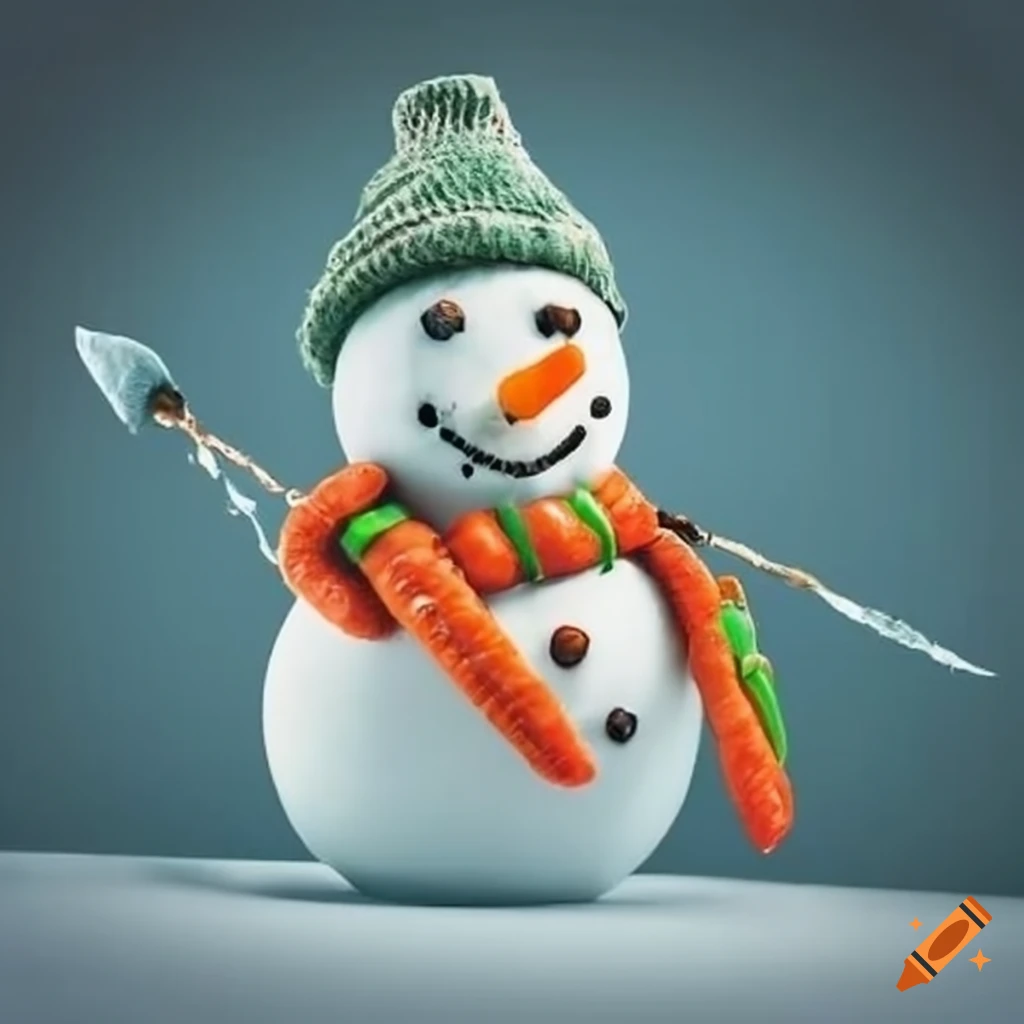 Snowman army with carrot noses and icicle spears on Craiyon