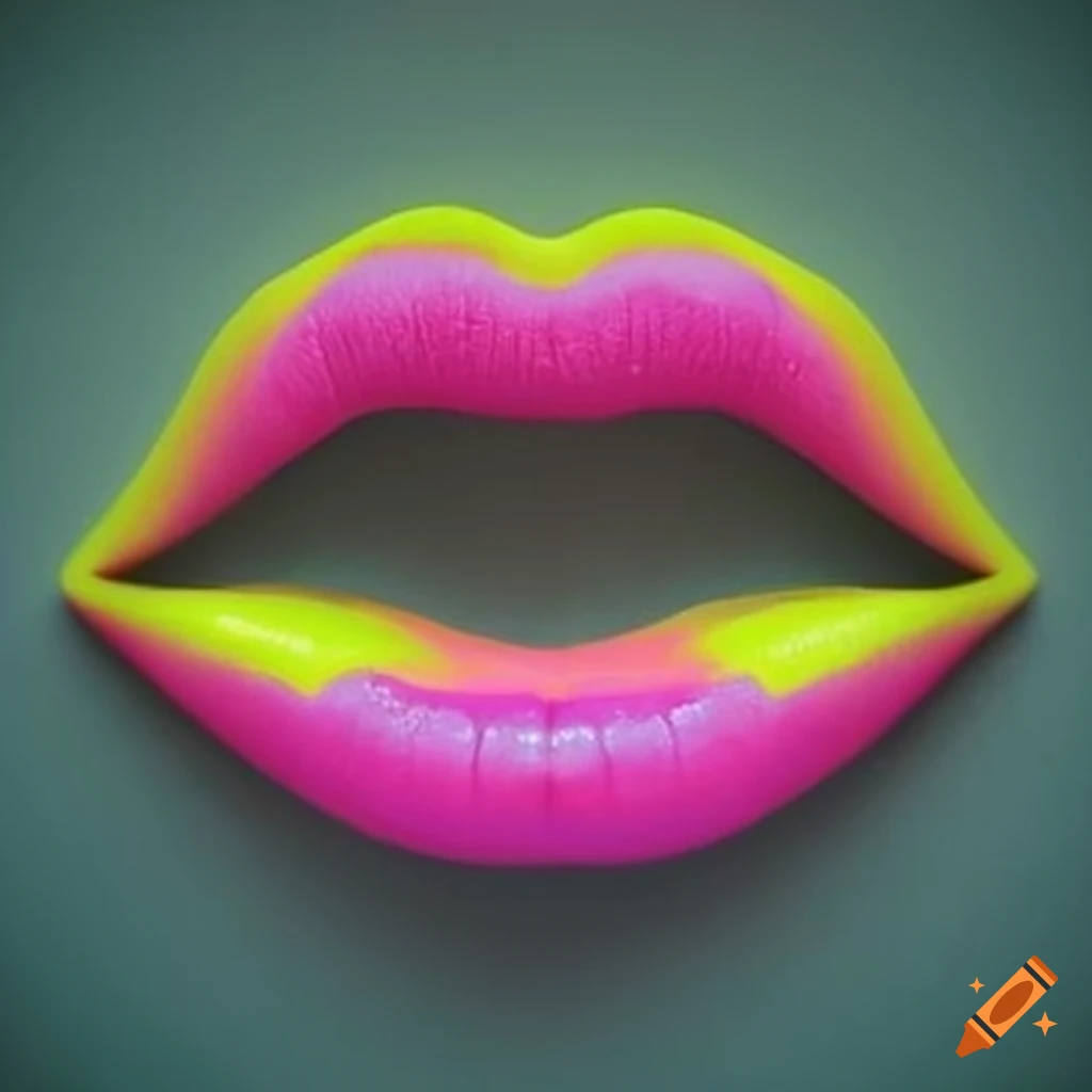 Neon pink and yellow lips on Craiyon