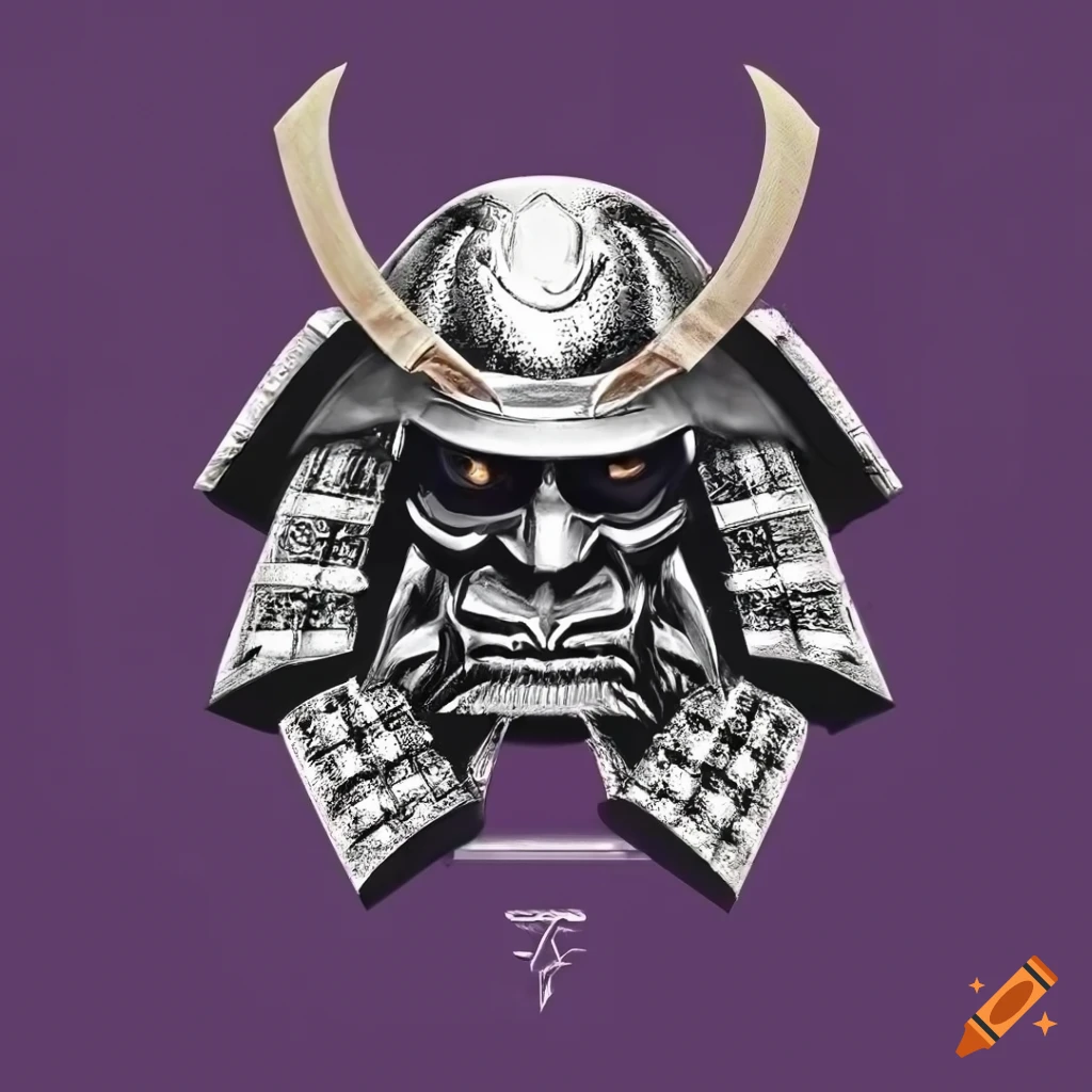 White detailed samurai mask on deep purple background on Craiyon