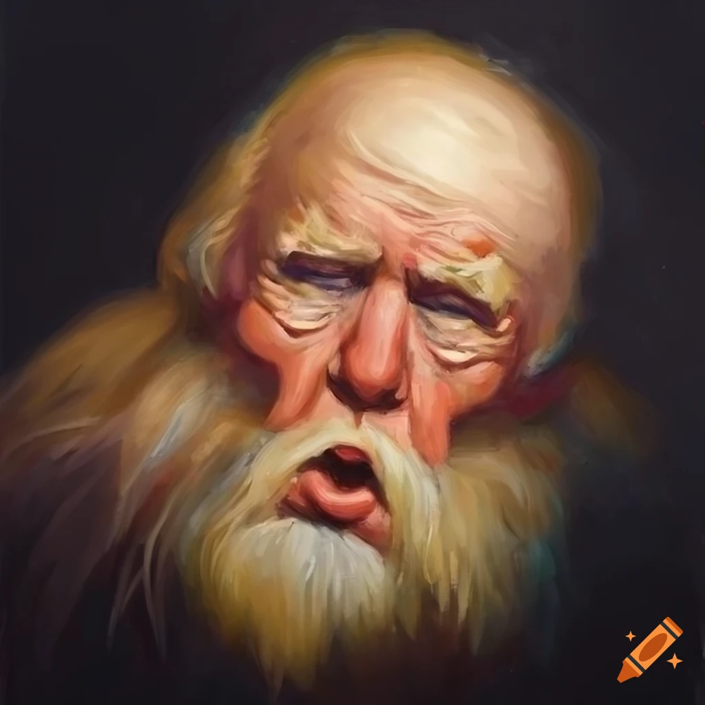 Oil painting portrait of a grumpy fantasy dwarf in a cave on Craiyon