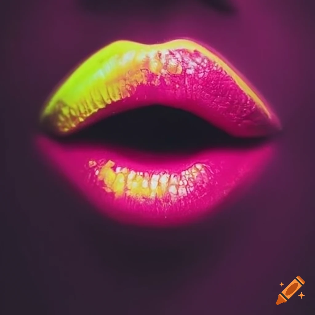 Pink and yellow neon lips on Craiyon