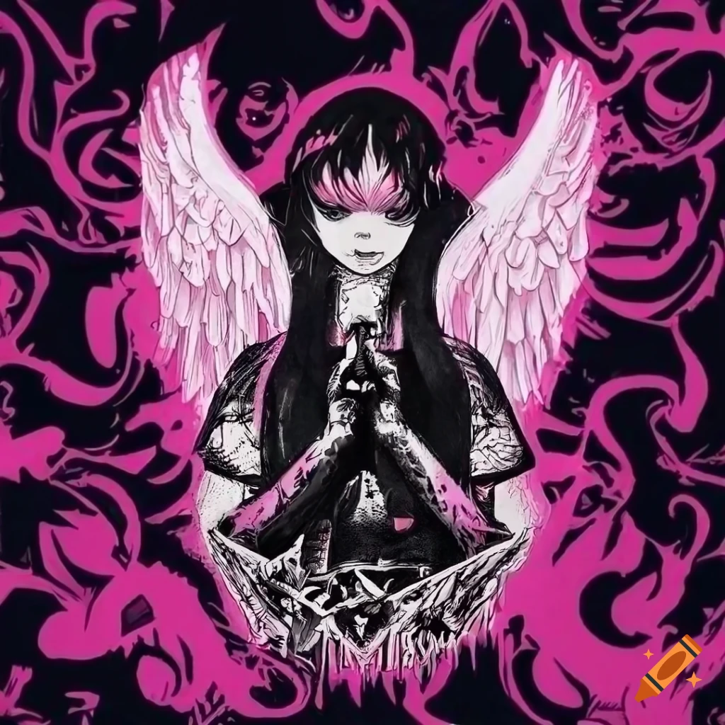 Black and pink angel apostle design on a metalcore band t-shirt ...