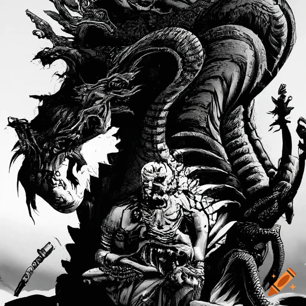 90's dark heavy contrast manga illustration by Akira Toriyama on Craiyon